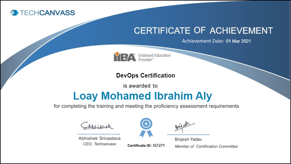 Proficiency Certificate – Loay Mohamed Ibrahim Aly | Techcanvass